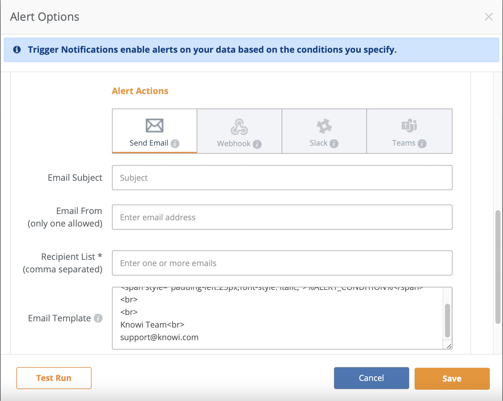 Data Update Alerts – Documentation and Support | Knowi