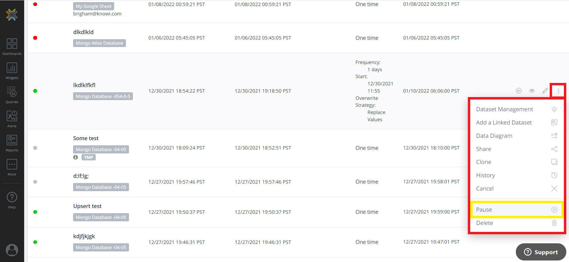 Datasource, Query, & Widget Listing – Documentation and Support | Knowi