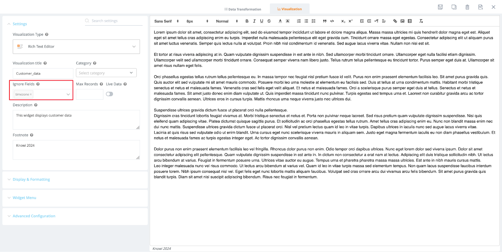 Rich Text Editor – Documentation and Support | Knowi