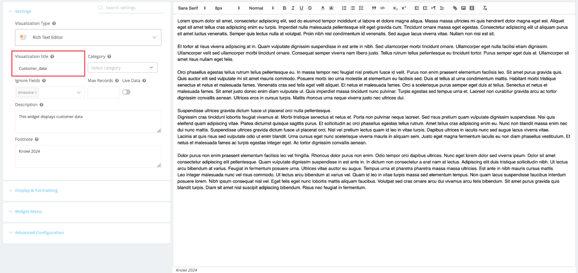 Rich Text Editor – Documentation and Support | Knowi