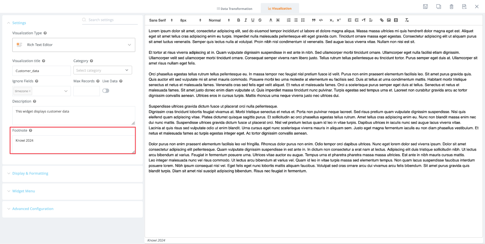 Rich Text Editor – Documentation and Support | Knowi