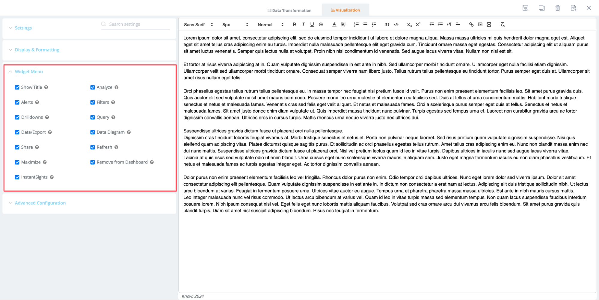 Rich Text Editor – Documentation and Support | Knowi